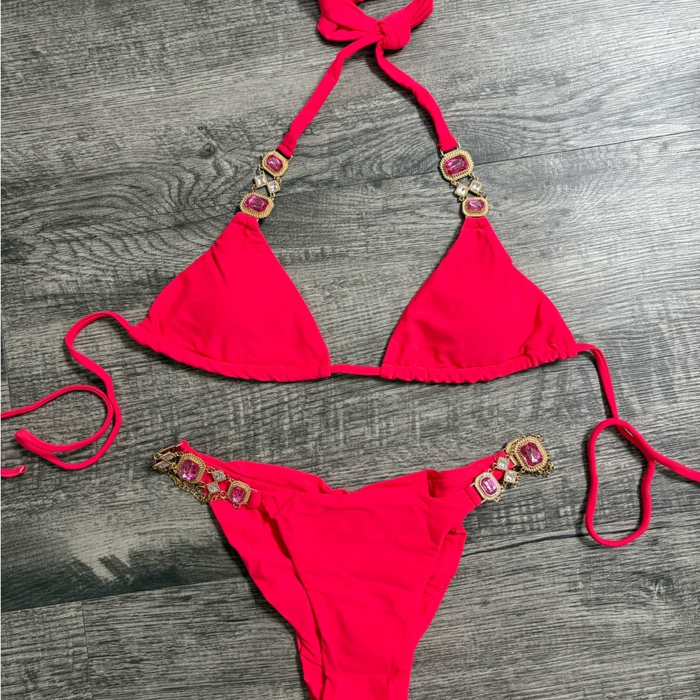 Vibrant Red Bikini With Gold Accents - Gem